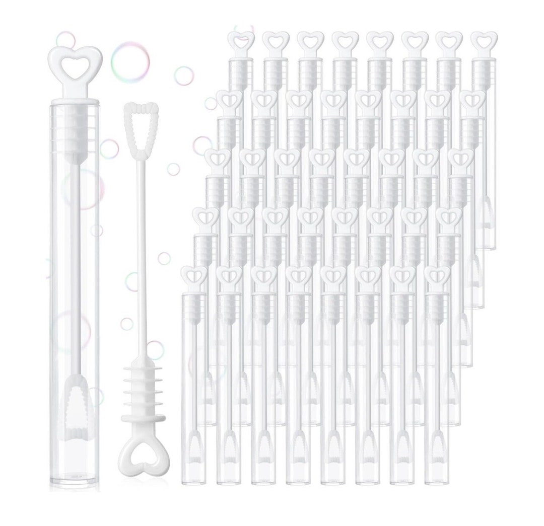 50 or 100 Set of White Heart Wedding Bubble Wands Guest Party Favors ...