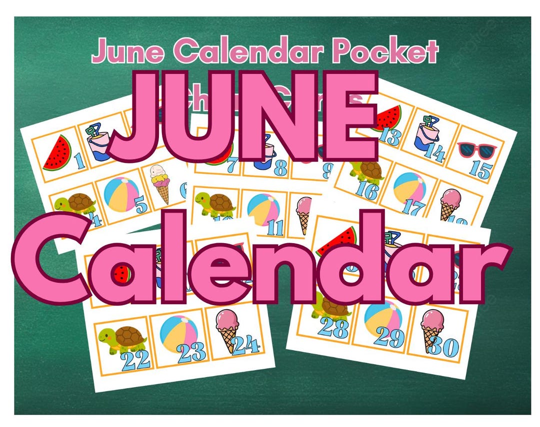 JUNE Printable Calendar Pocket Chart Cards - Etsy