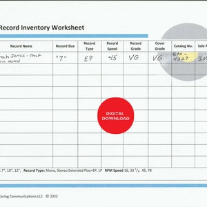 Got Records? Record Inventory Worksheet for Vinyl/78 Records Digital ...