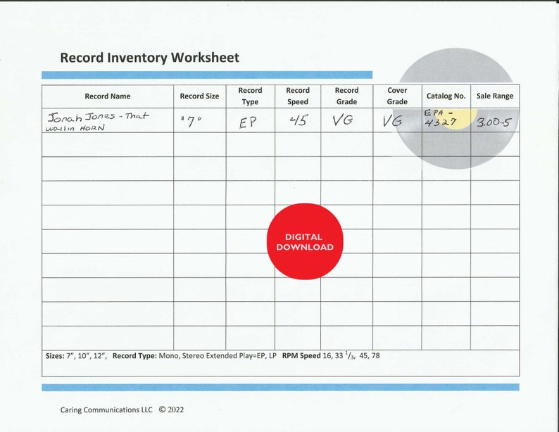 Got Records? Record Inventory Worksheet for Vinyl/78 Records Digital ...