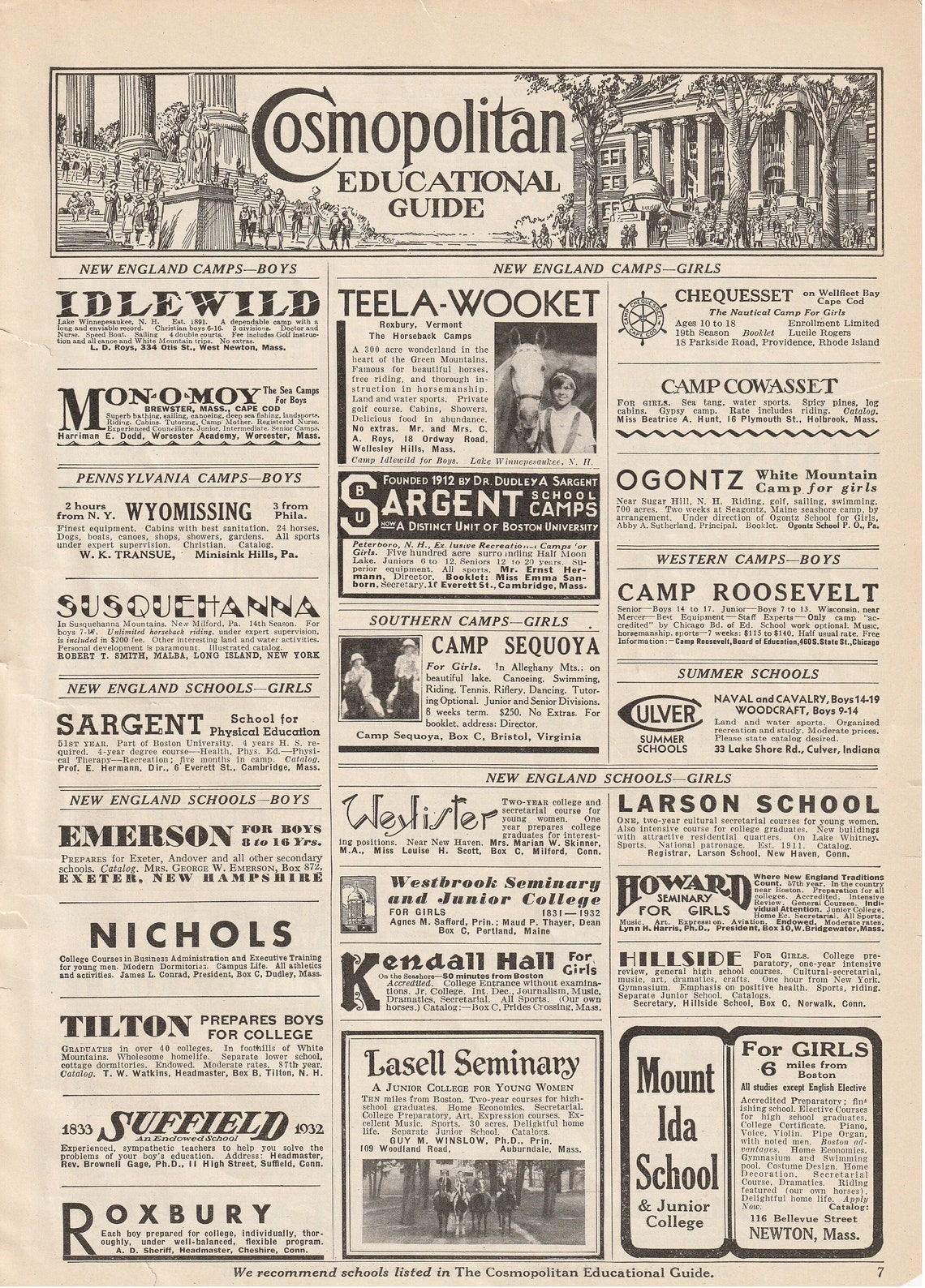 Cosmopolitan Educational Guide Magazine Ad Insert 1932 Cosmos Vintage ...