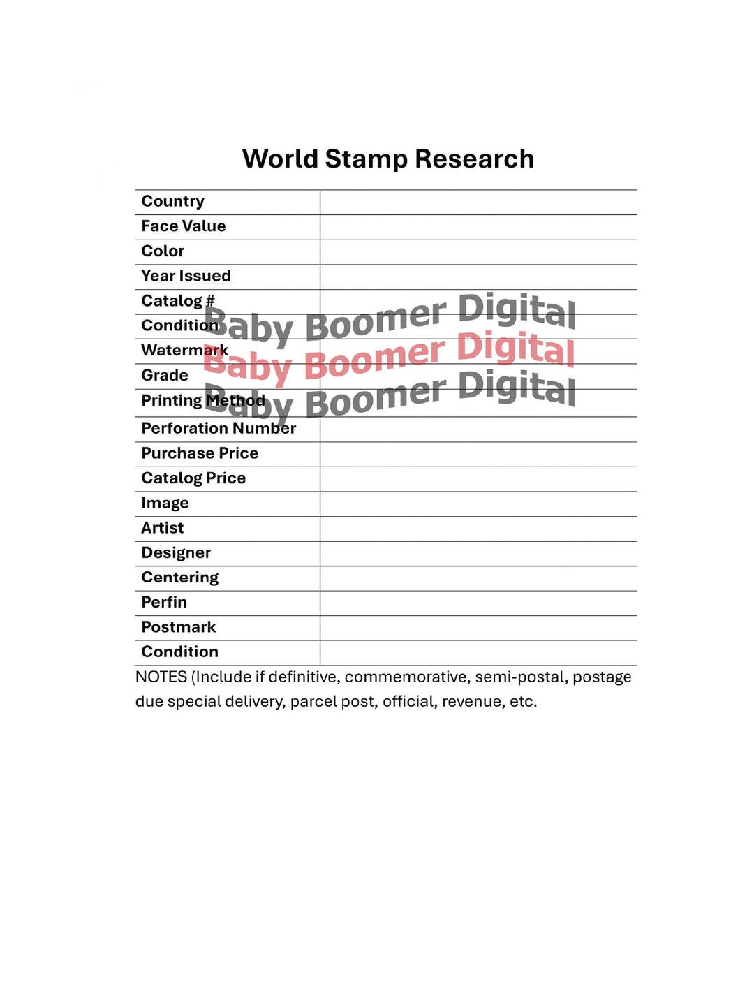 World Stamp Research Form and Full Bleed Cover 19 Prompts to Help ...