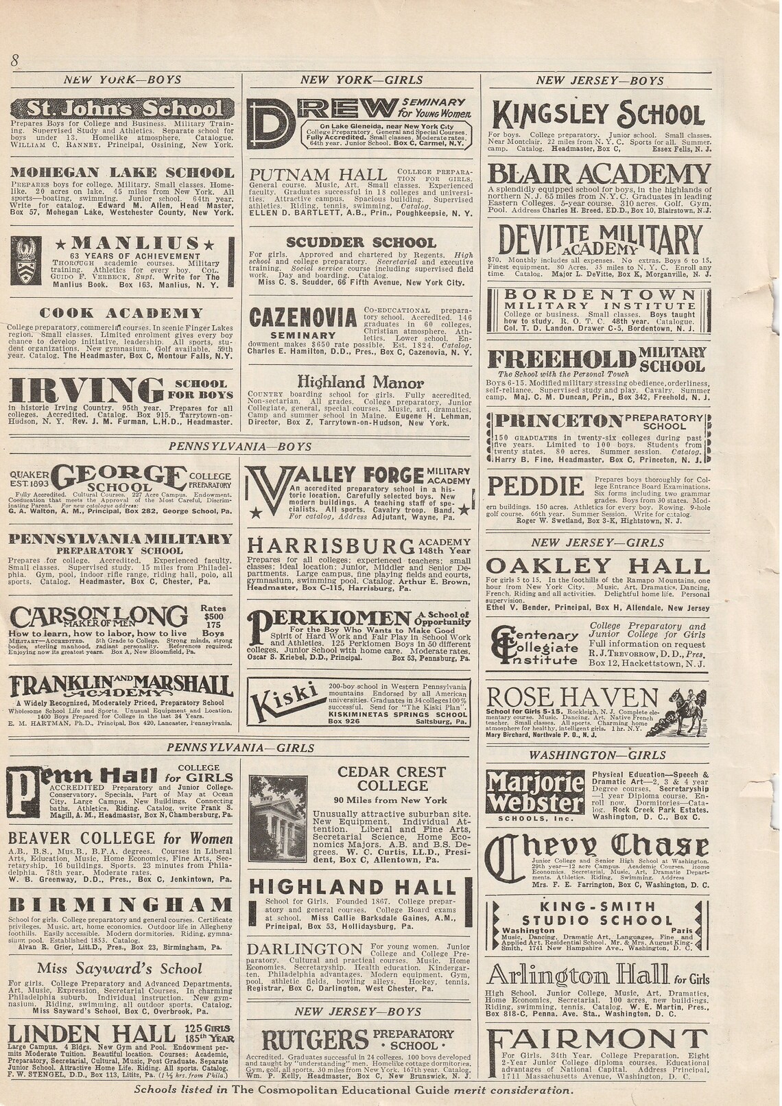 Cosmopolitan Educational Guide Magazine Ad Insert 1932 Cosmos Vintage ...