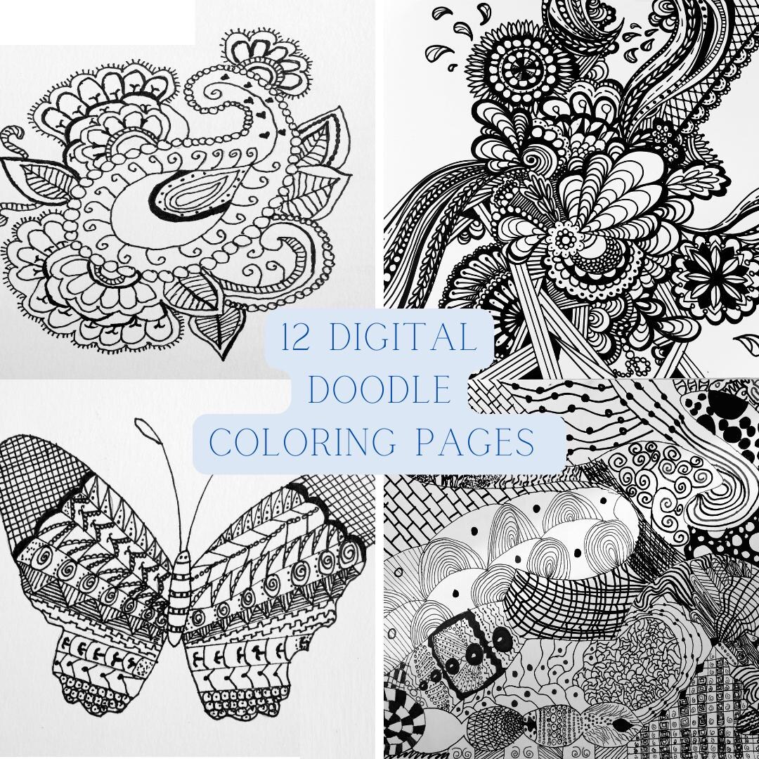 12 Delightfully Distracting Digital Doodle Coloring Page Bundle for ...