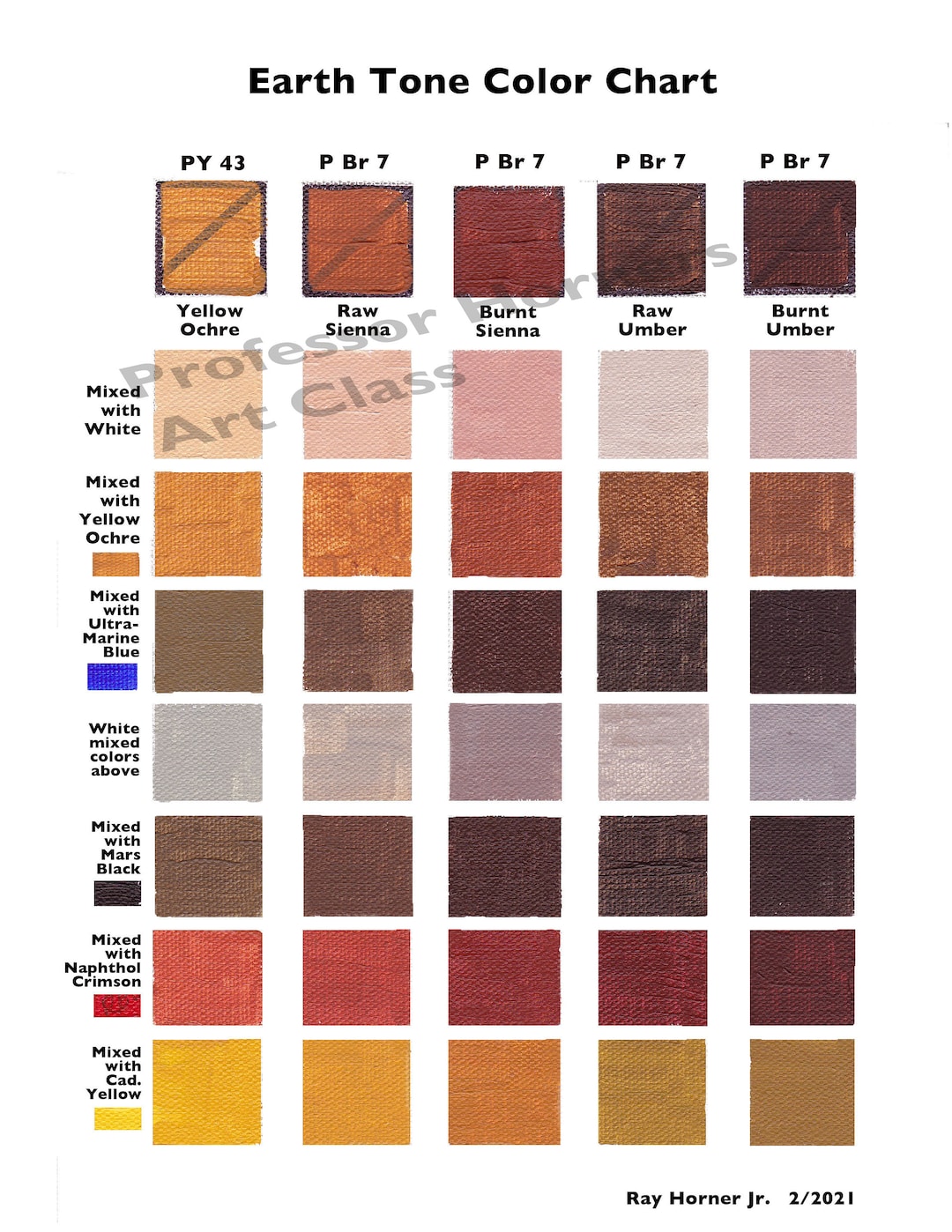 Art Color Chart With Earth Tones by Ray Horner Jr. Instant Self Print ...