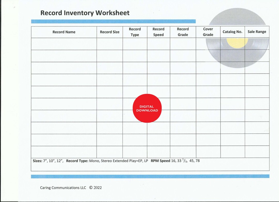Got Records? Record Inventory Worksheet for Vinyl/78 Records Digital ...