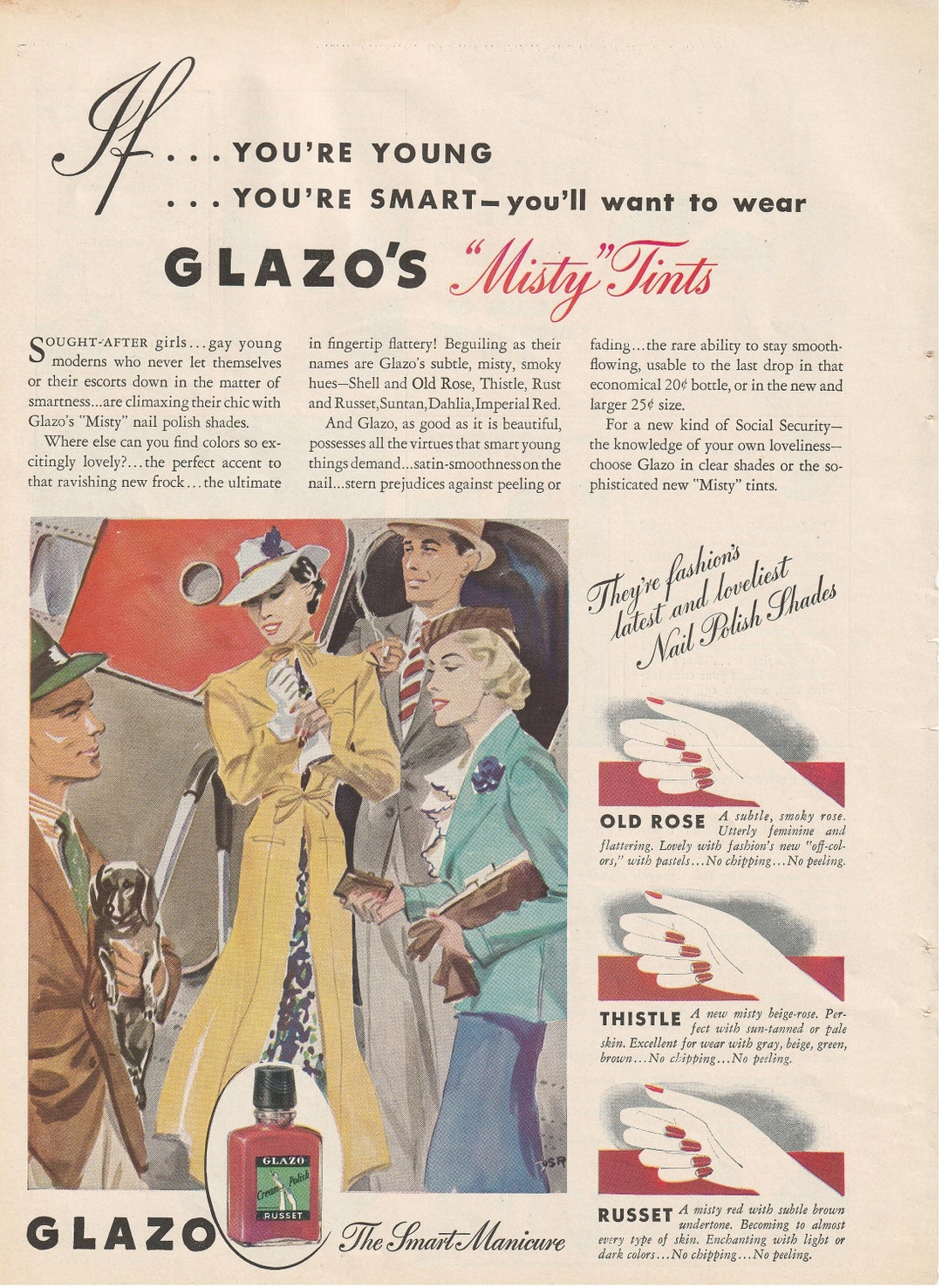 1937 Glazo Nail Polish Ad, Vintage Fashion Illustration (digital ...