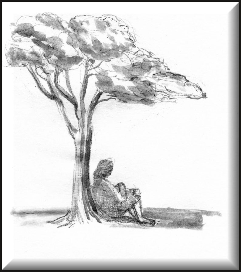Man Under a Juniper Tree Drawing by Ray Horner Jr. Reflection ...