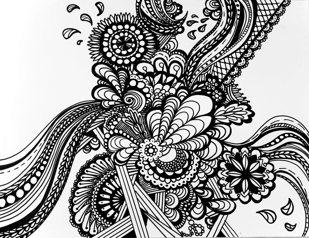 Doodle Print for Coloring or Collage Making Instant Digital Download 8 ...
