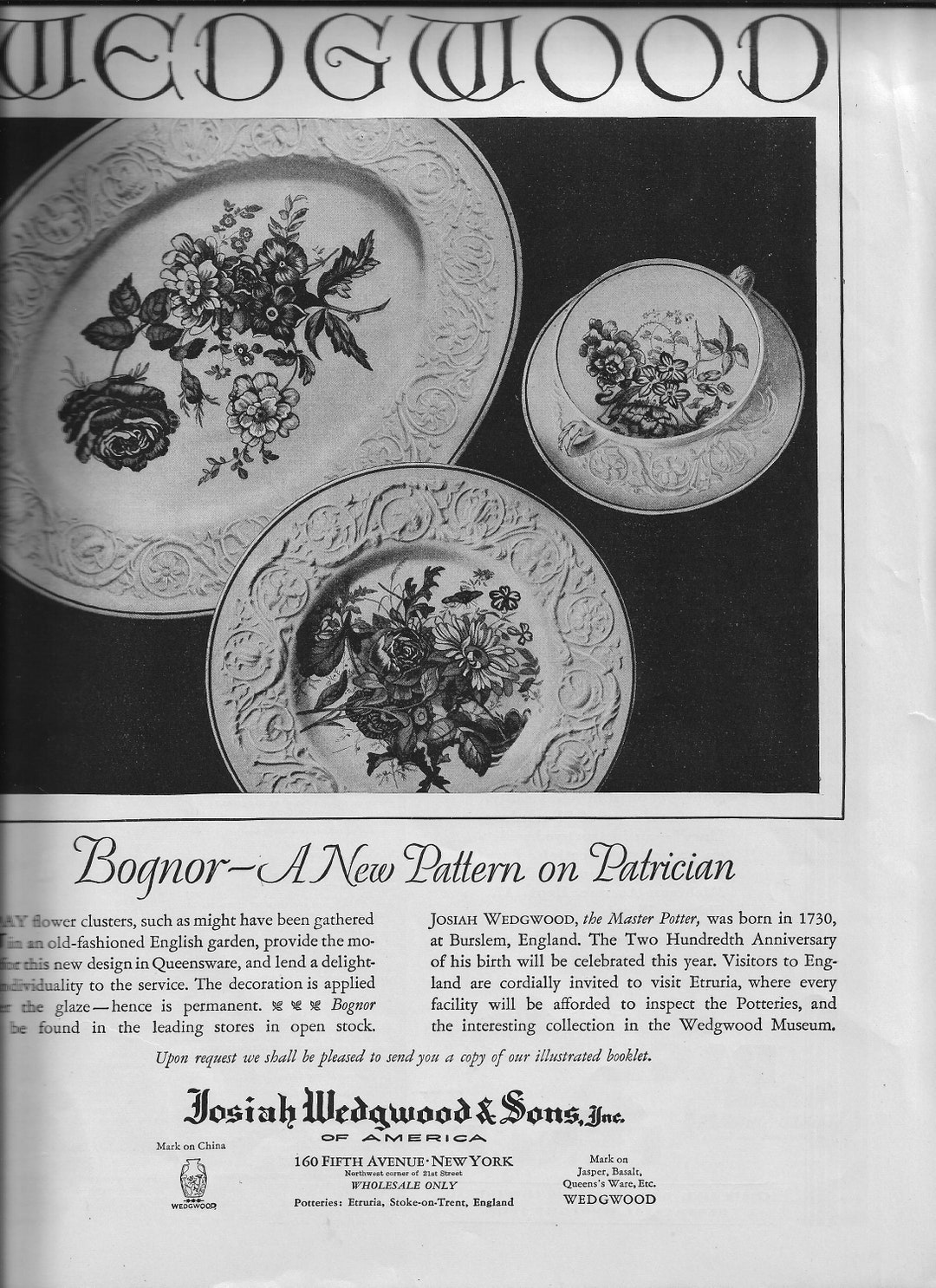 1930 Wedgewood Print Ad Bognor Pattern on Patrician Digital Download ...