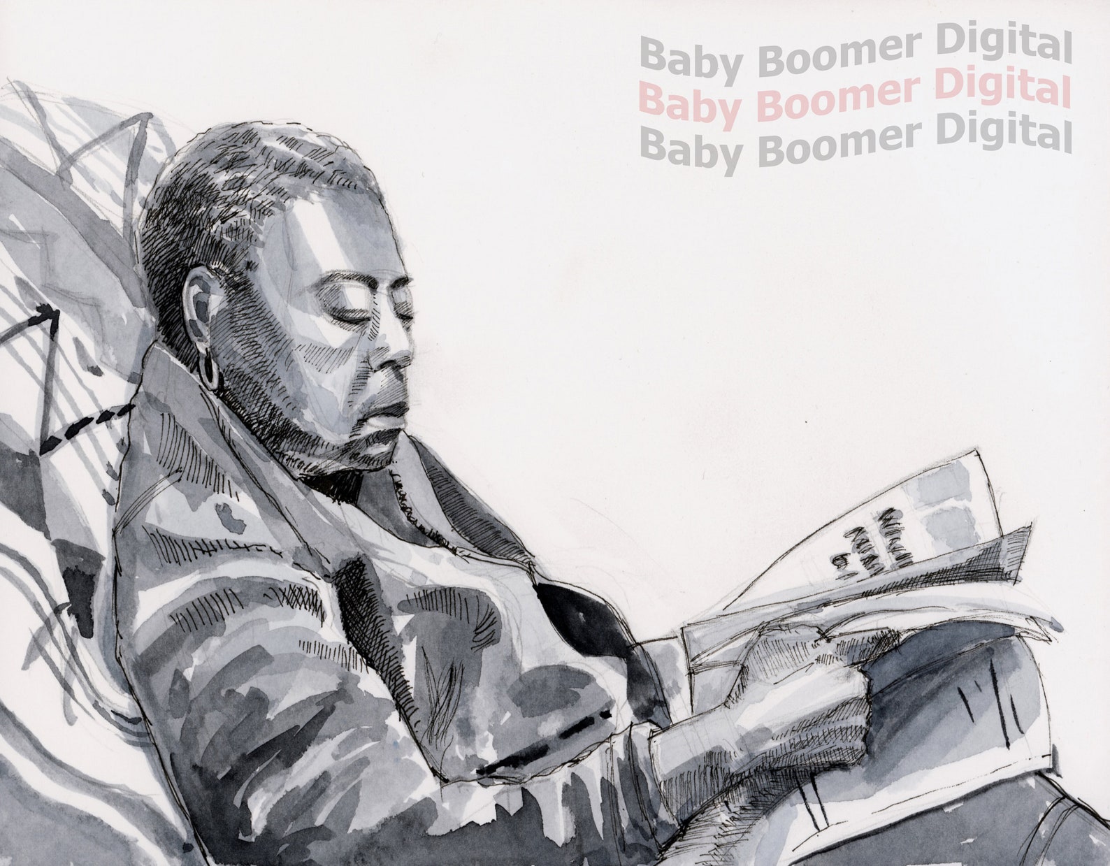 Reading or Sleeping Pen and Ink Drawing by Ray Horner Jr. Part of ...