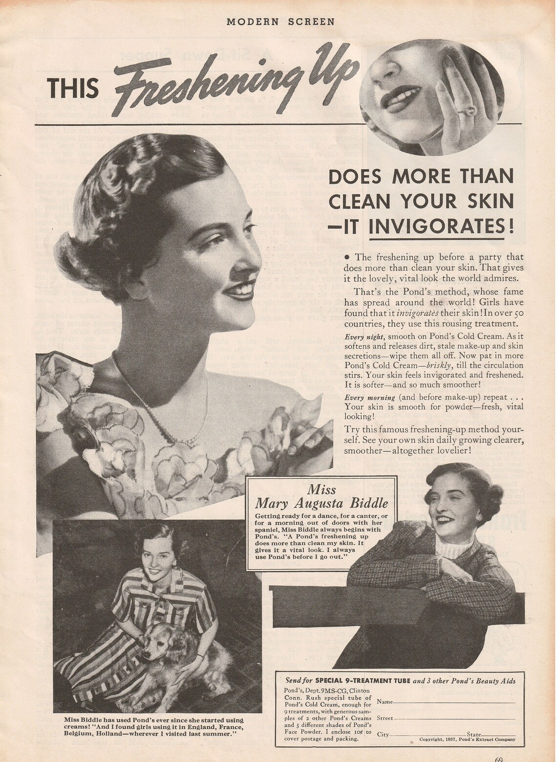 Ponds Beauty 1937 Vintage Magazine Ad Featuring Mary Augusta Biddle ...