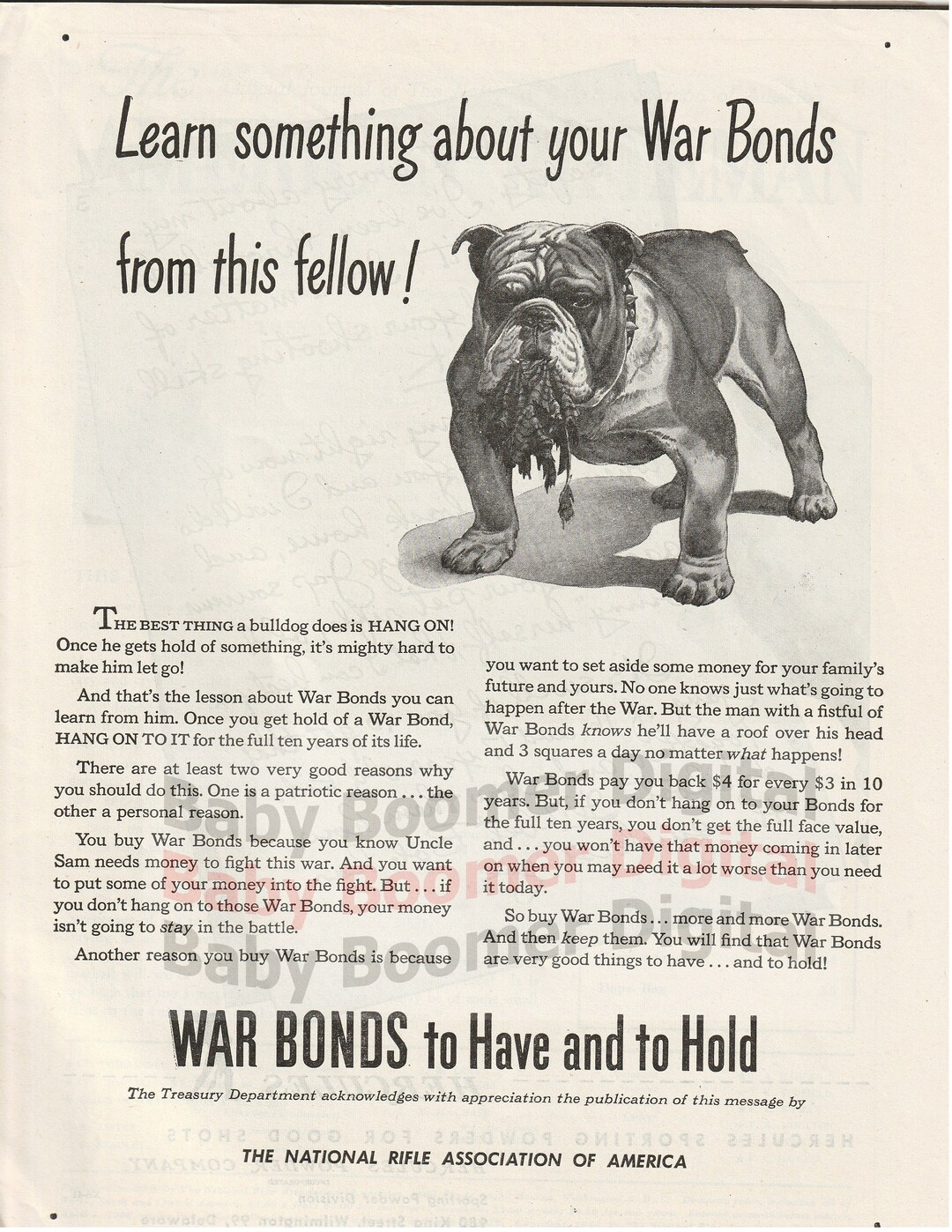 War Bonds Ad Vintage From the American Rifleman June 1943 Black and ...