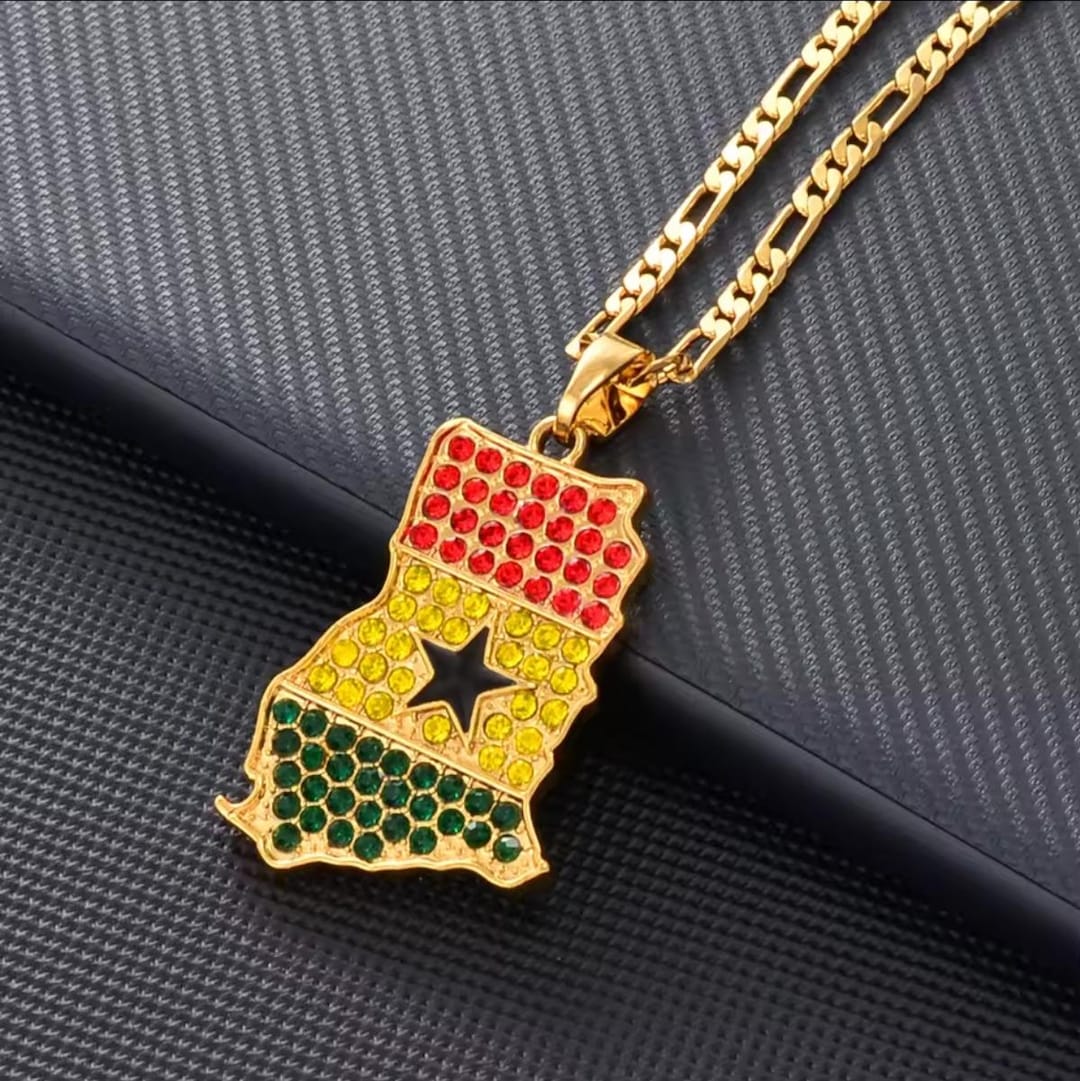 Gold Ghana Map Necklace, Crystal Ghanaian Chain, Love for GH Pendant ...