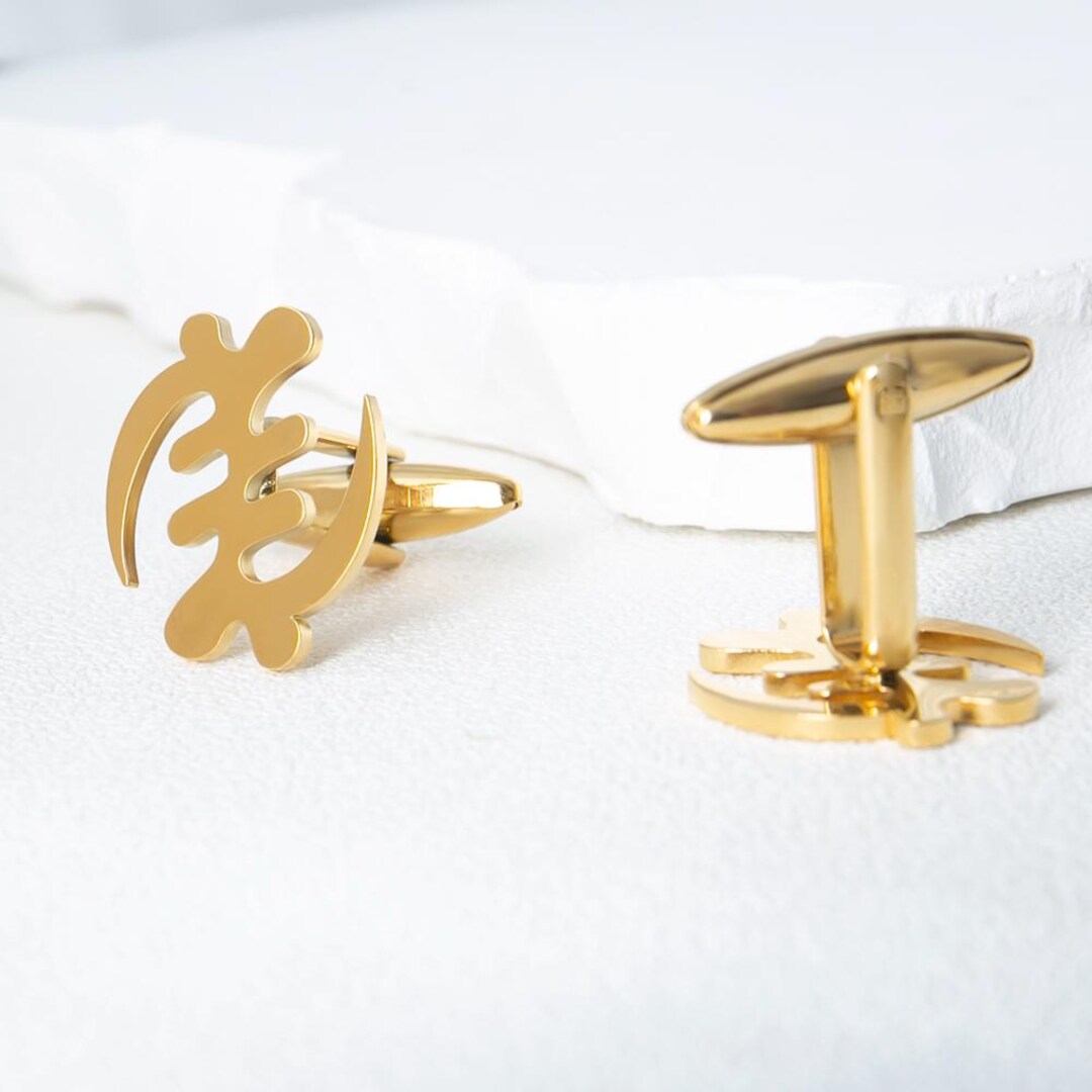 Gold Adinkra Symbol Cufflinks, Gye Nyame Men's Cufflinks, Black, Silver ...