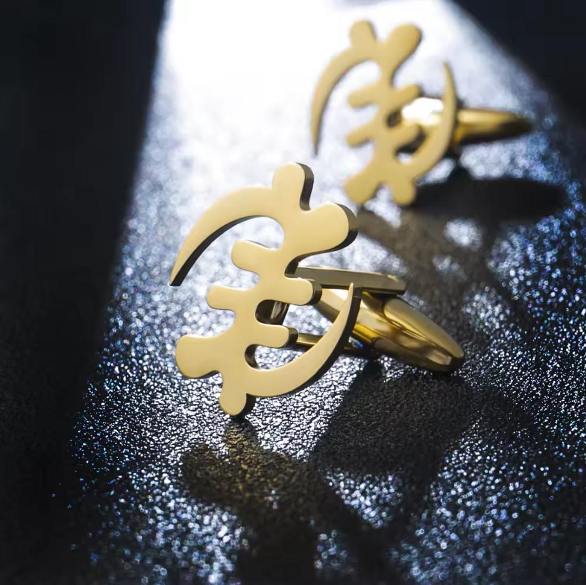 Gold Adinkra Symbol Cufflinks, Gye Nyame Men's Cufflinks, Black, Silver ...