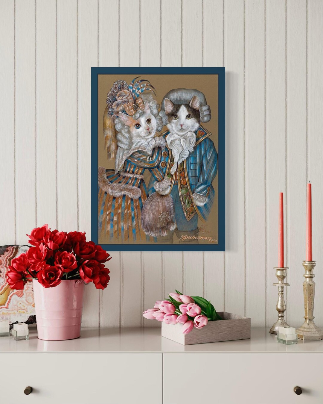 Artwork With Cats in Love / Romantic Wall Art / Cat Lady Gift Ideas ...