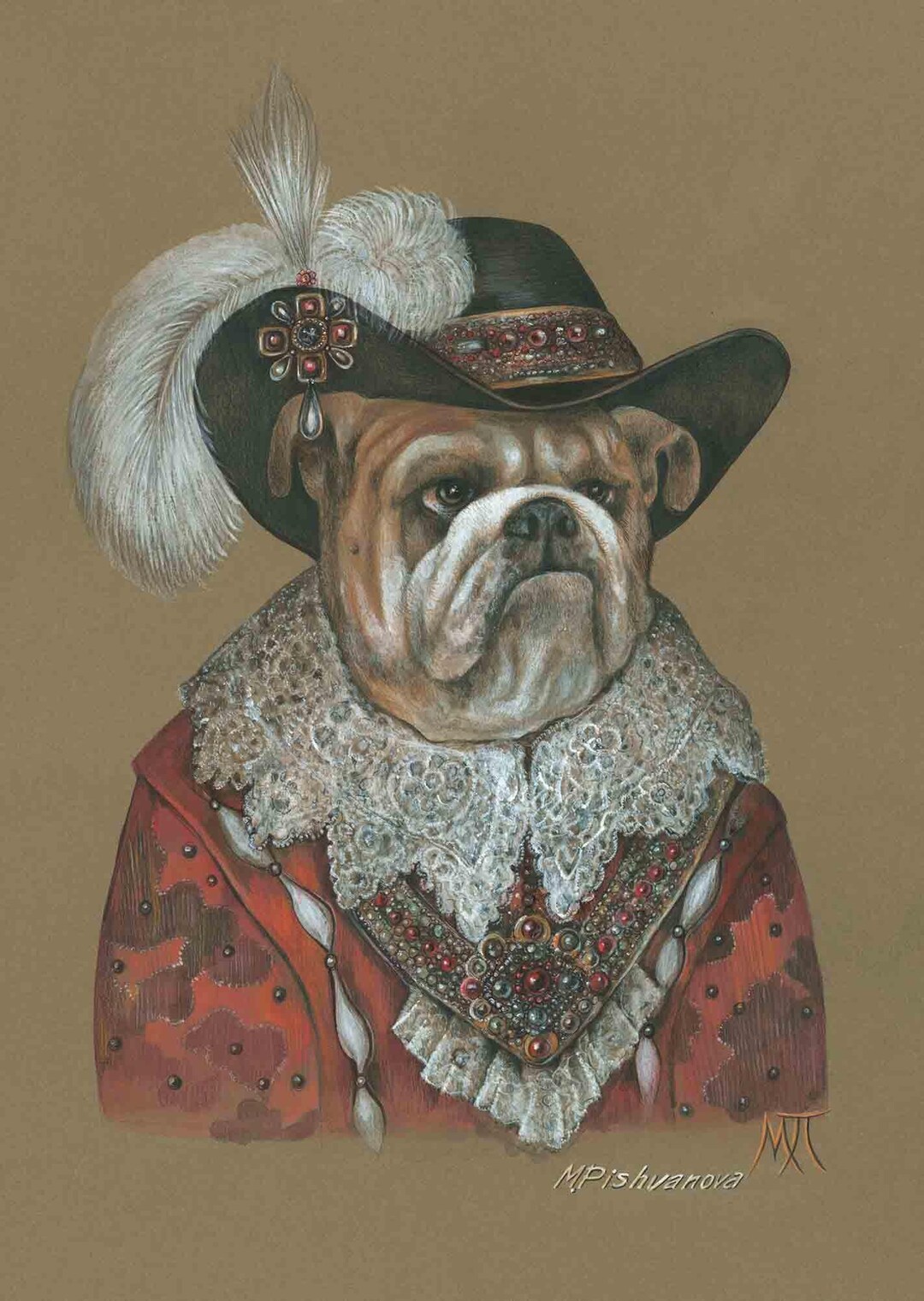 Bulldog Art Print / Prince Bulldog Painting / Royal Dog Portraits ...