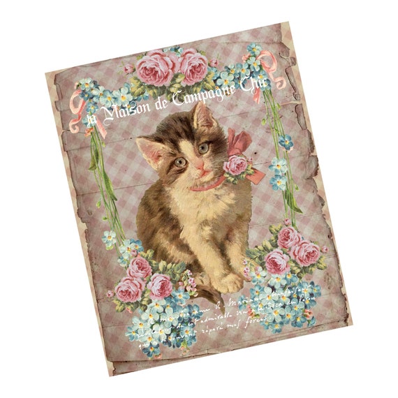 Cute Spring Cat Sign Victorian Kitten Sign Wreath Sign | Etsy