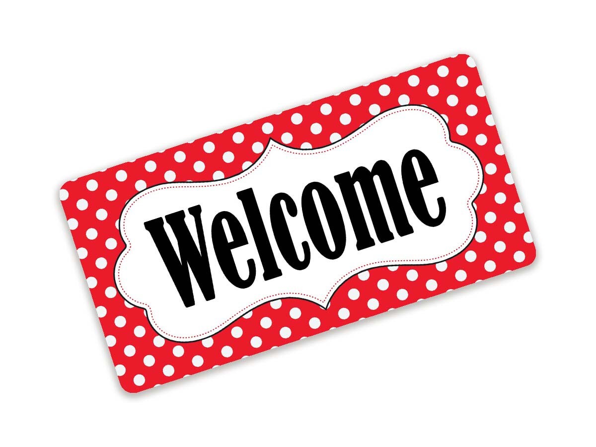 Red And White Polka Dot Welcome Metal Wreath Sign | Etsy
