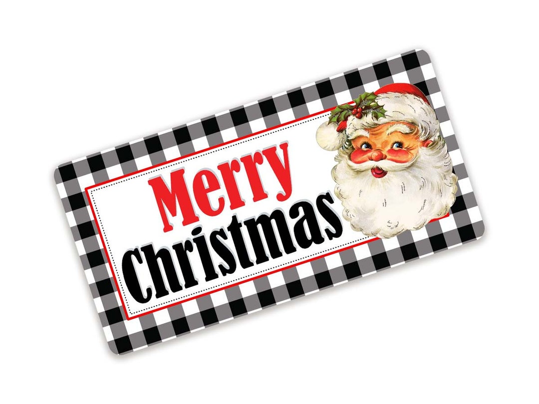 Merry Christmas Vintage Style Santa Buffalo Check Sign Santa - Etsy