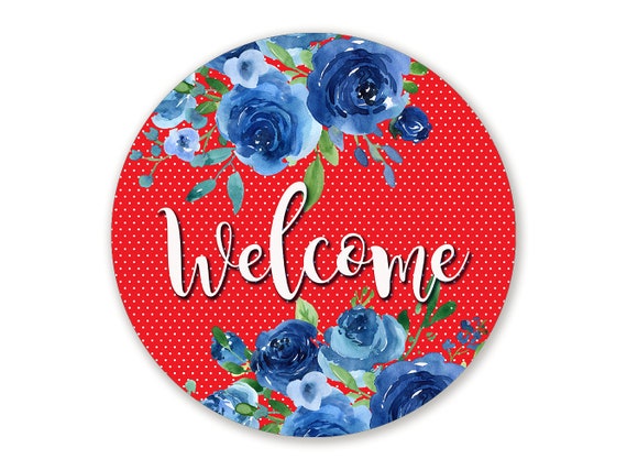 Red White and Blue Patriotic Floral Metal Signs for Wreath - Etsy