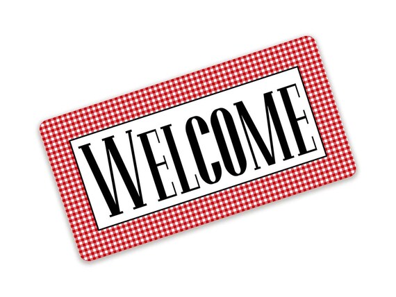 Red and White Gingham Plaid Welcome Sign Plaid Metal Sign | Etsy
