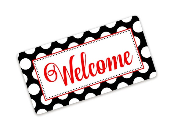Black and White Polka Dot Welcome Wreath Sign | Etsy