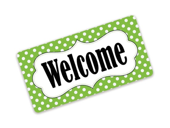 Lime Green and White Polka Dot Welcome Metal Wreath Sign | Etsy