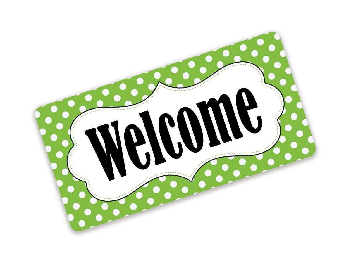 Lime Green And White Polka Dot Welcome Metal Wreath Sign | Etsy