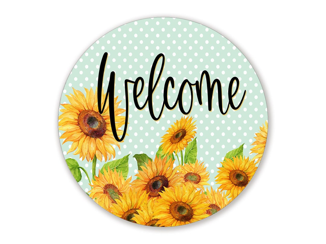 Yellow Sunflower Polka Dot Welcome Round Metal Wreath Sign 10 Inches - Etsy