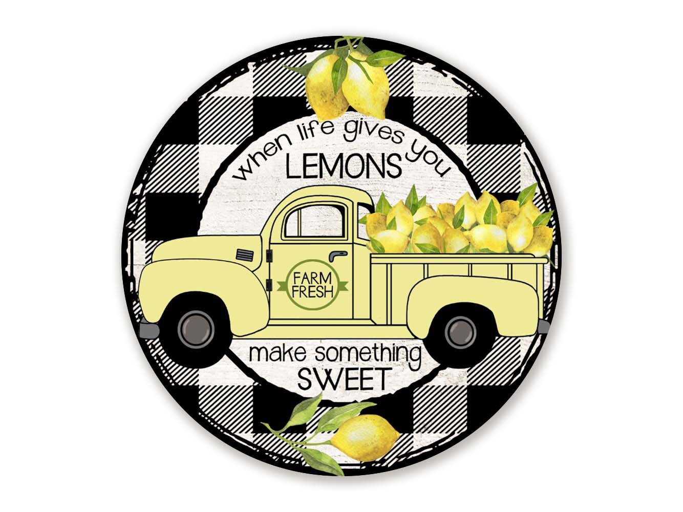 Black and White Buffalo Plaid Lemon Market Metal Sign for | Etsy