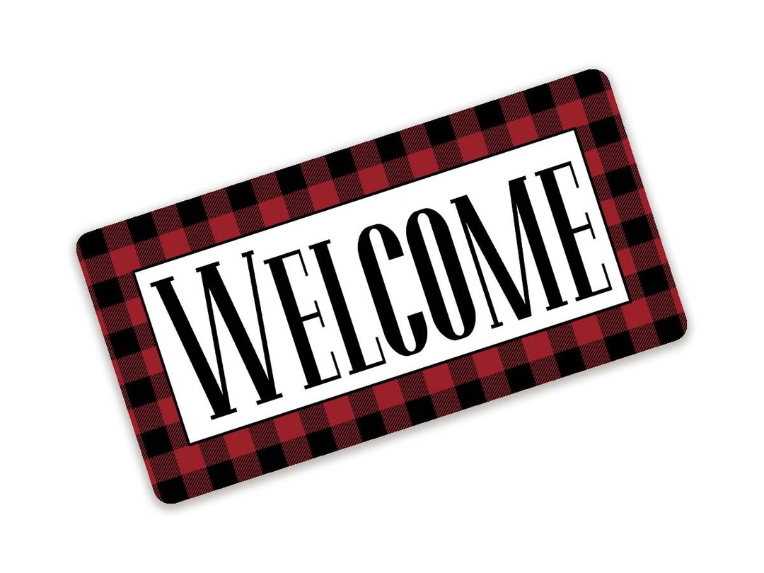 Red and Black Buffalo Plaid Welcome Sign Plaid Metal Sign for Wreaths ...