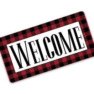 Red and Black Buffalo Plaid Welcome Sign Plaid Metal Sign for Wreaths ...