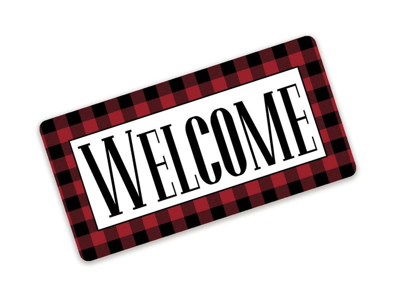 Red and Black Buffalo Plaid Welcome Sign Plaid Metal Sign - Etsy