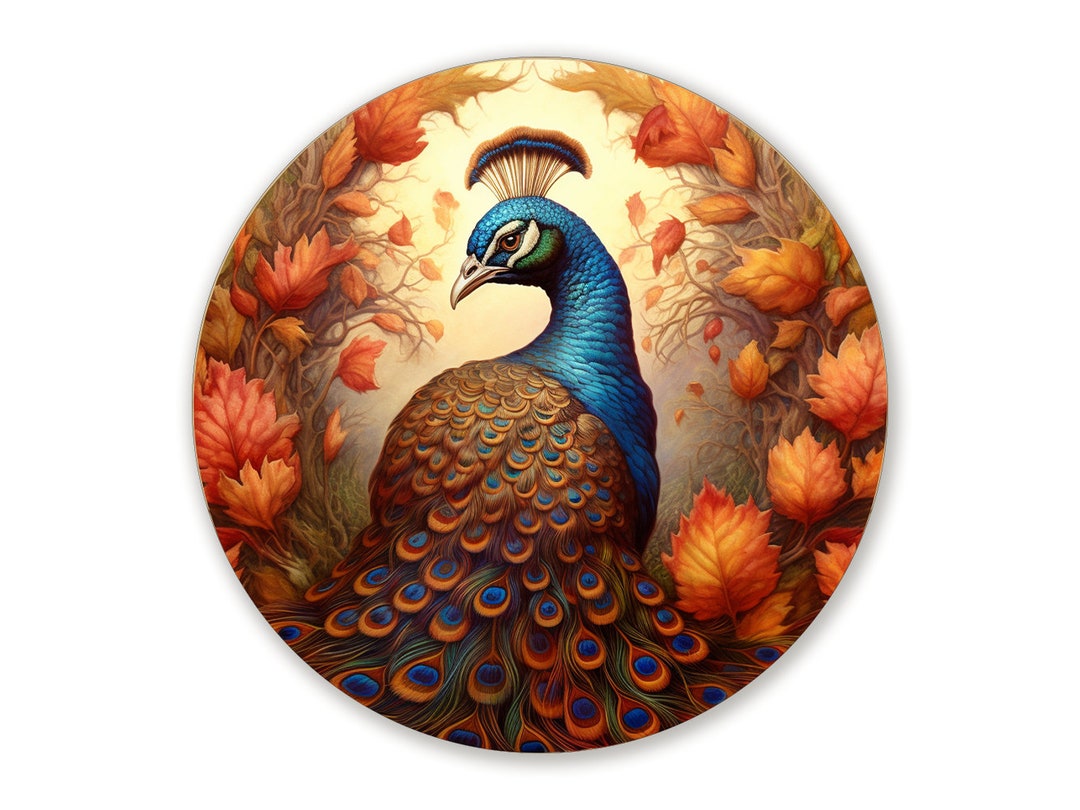 Peacock Wreath Sign, Peacock in Fall Leaves Wreath Attachment, Metal ...