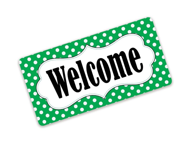 Green and White Polka Dot Welcome Metal Wreath Sign - Etsy