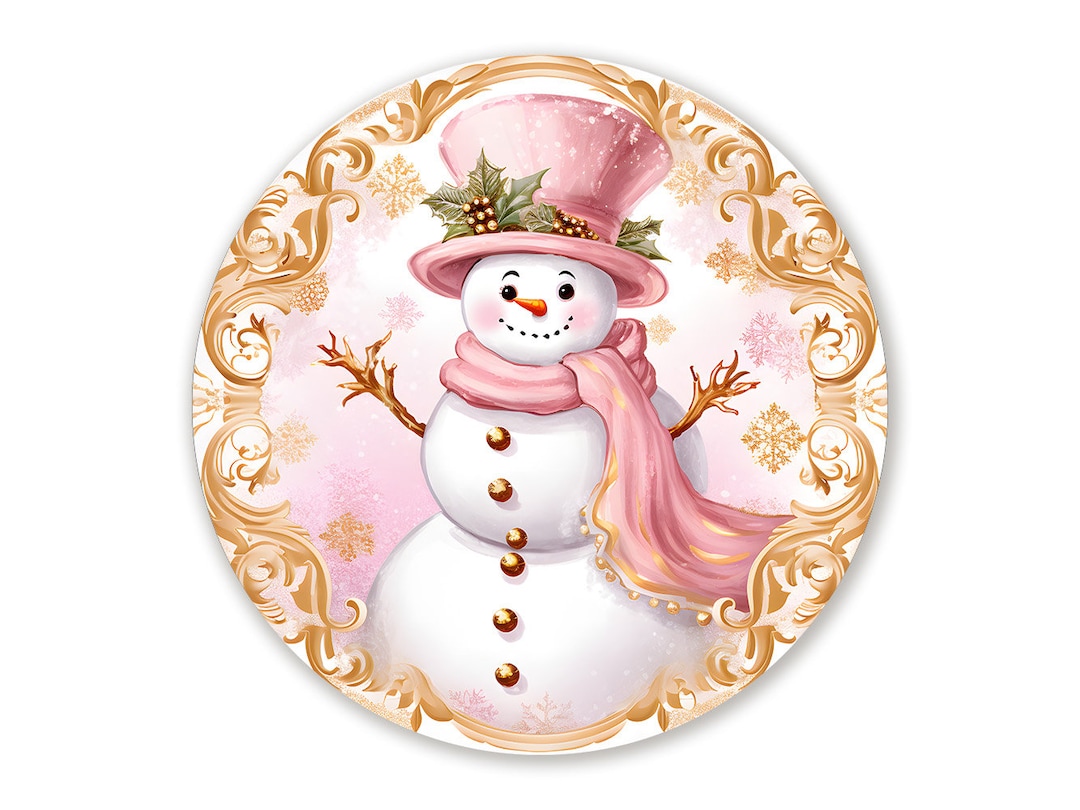 Rose and Gold Snowman Wreath Sign, Christmas Snowman Wreath Attachment ...
