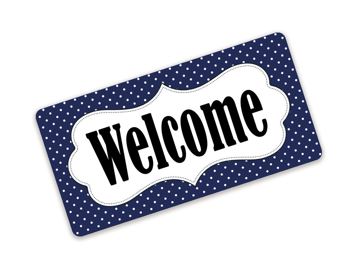 Navy Blue and White Polka Dot Welcome Metal Wreath Sign | Etsy