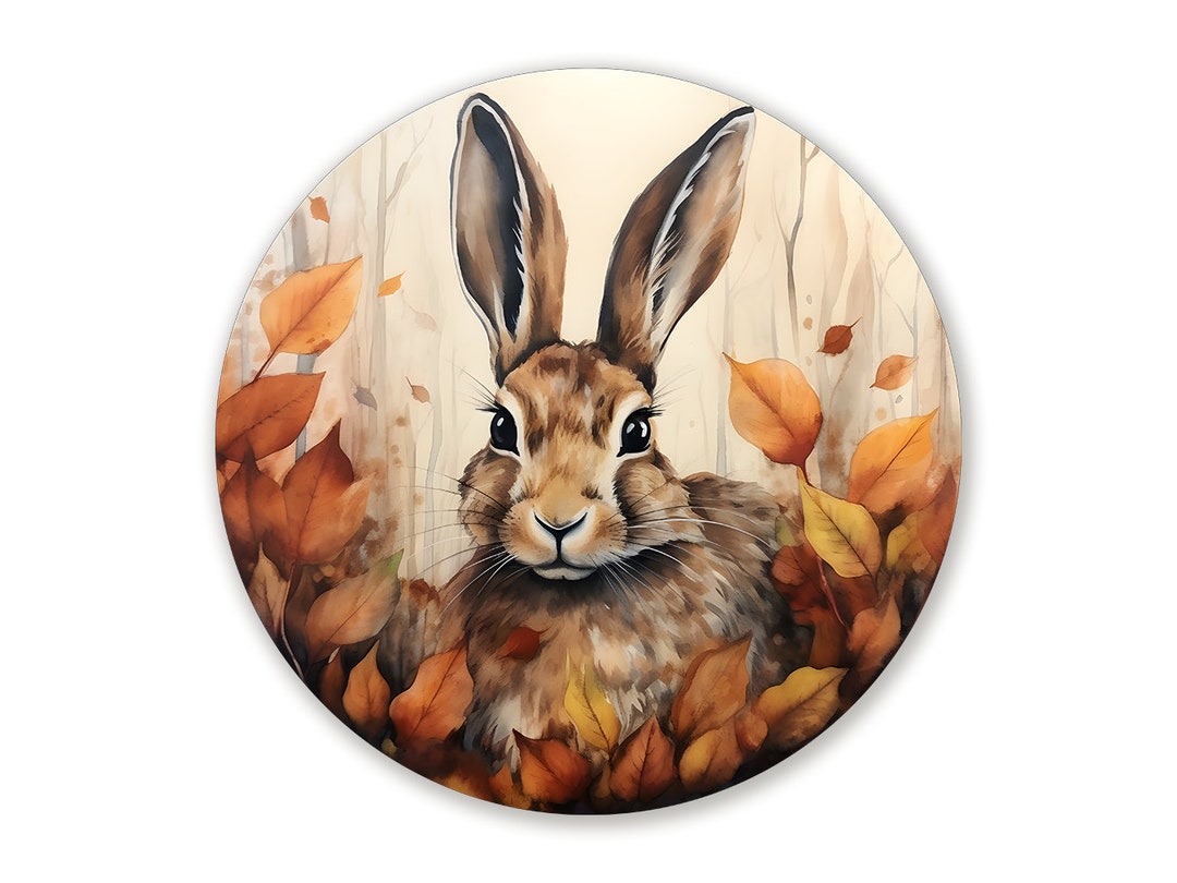 Fall Bunny Metal Wreath Sign, Rabbit in Autumn Leaves Attachment ...