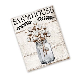 Farmhouse Cotton Blossom Sign Cotton Stem Mason Jar on Wood Background ...
