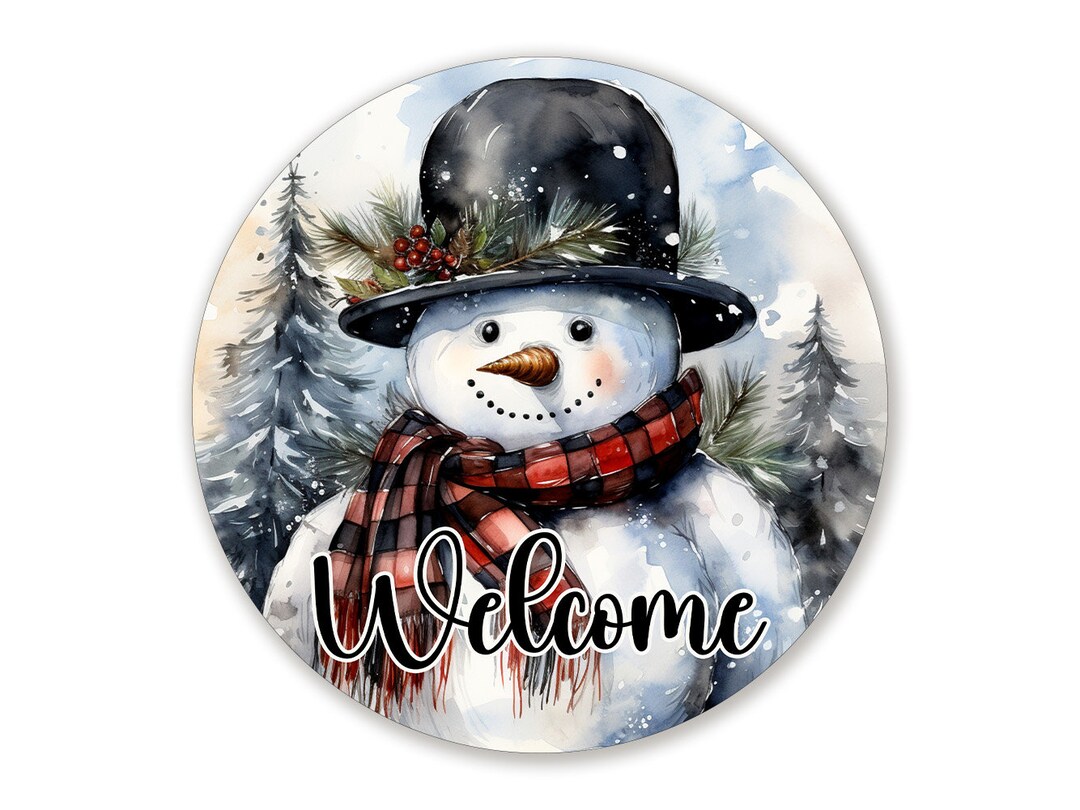 Watercolor Snowman Welcome Wreath Sign, Christmas Snowman Wreath ...