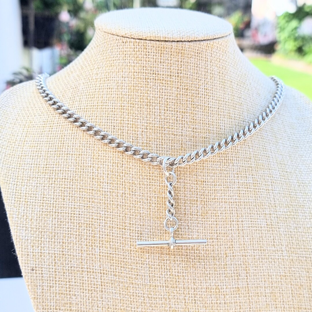 Pocket Watch Sterling Silver Chain, T Bar and 2 Dog Clips. GN/1538 - Etsy