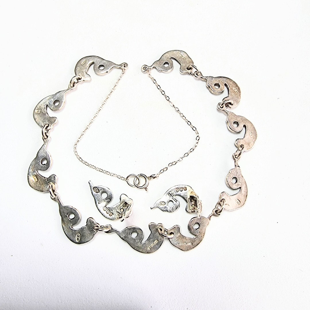 Vintage Silver Celtic Sea Serpent Necklace Ear Clips, Hamish Dawson ...