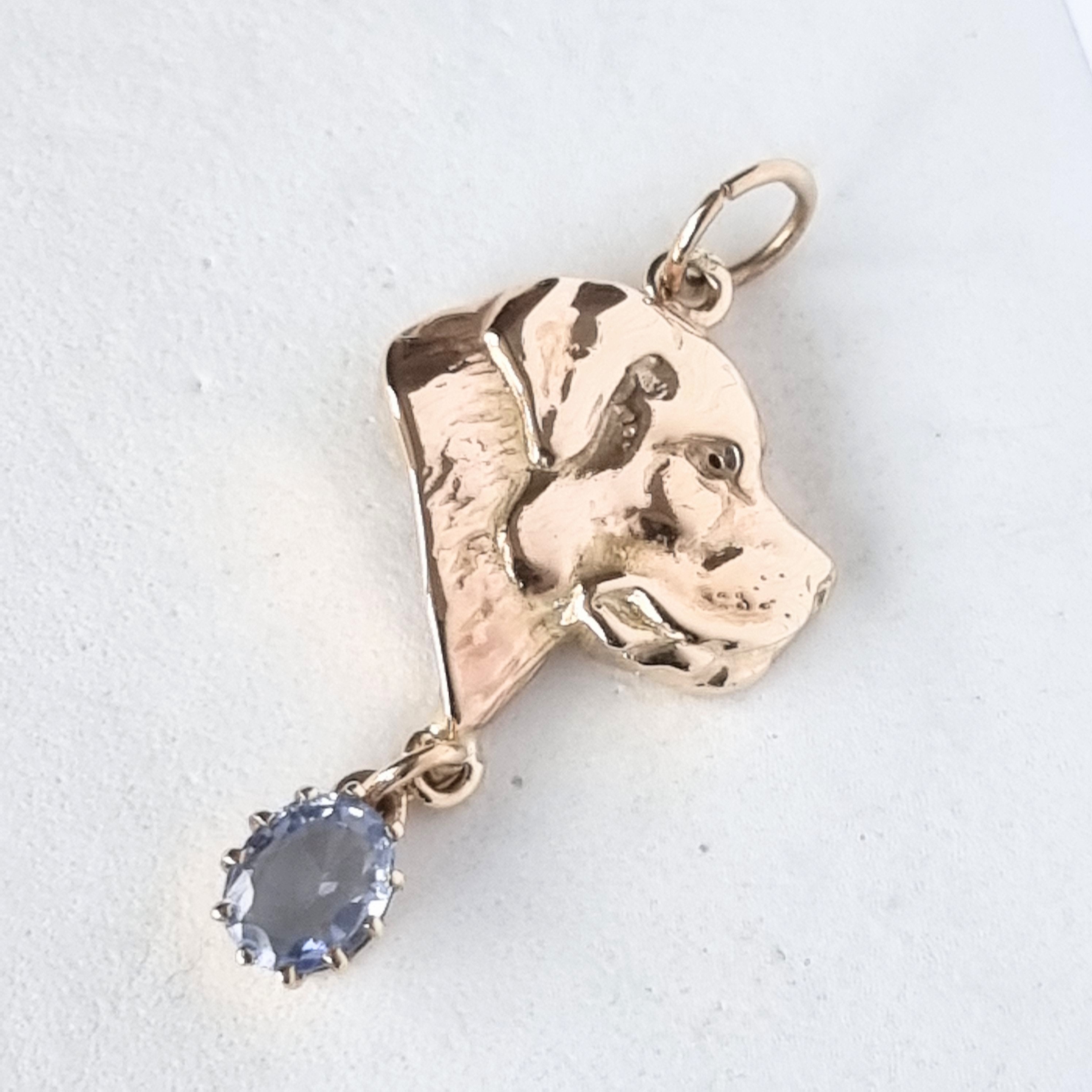 9ct Gold Dogs Head Pendant With a Blue Spinel Dropper, Vintage 1970s ...
