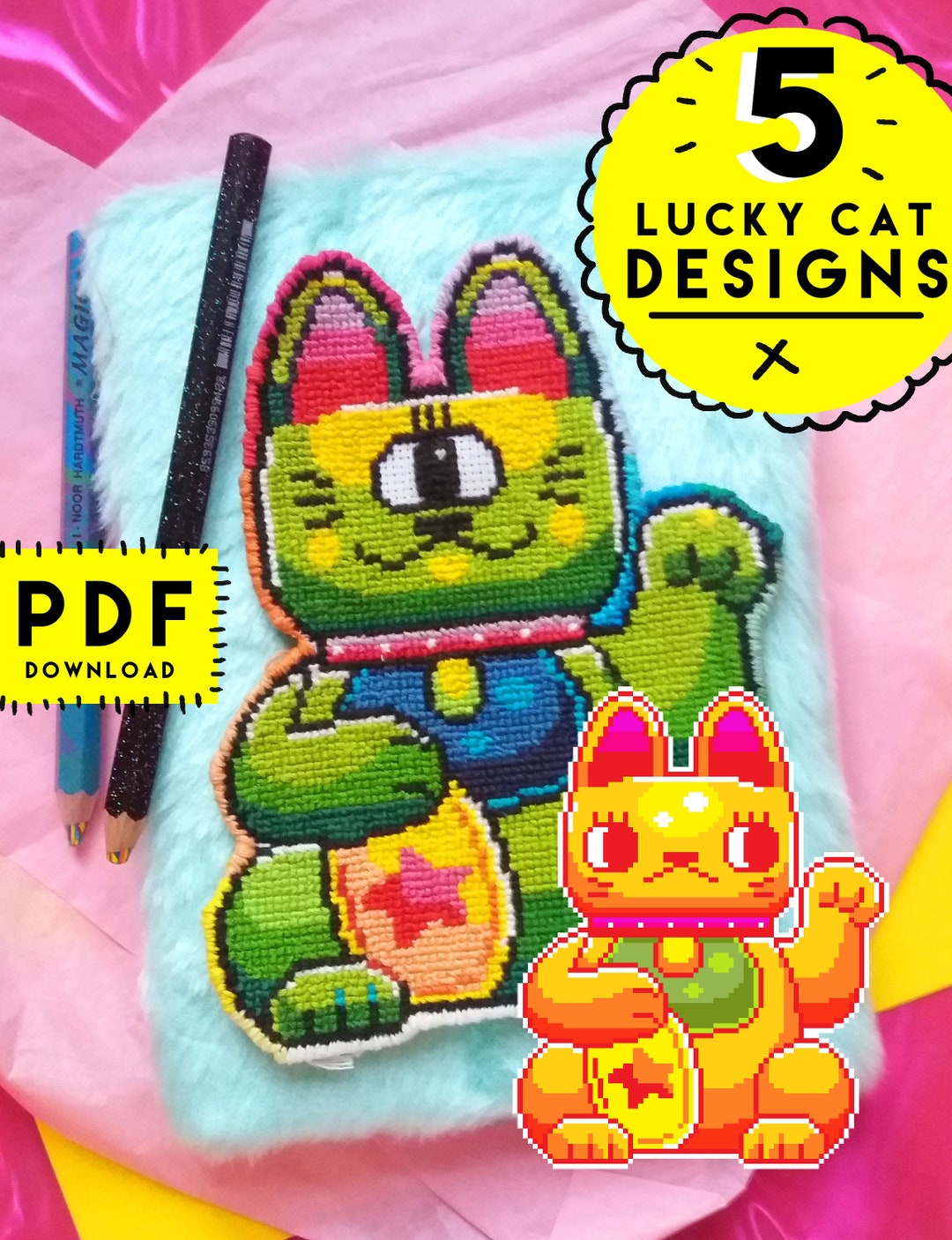 Lucky Cat Cross Stitch Pattern Set PDF - Etsy