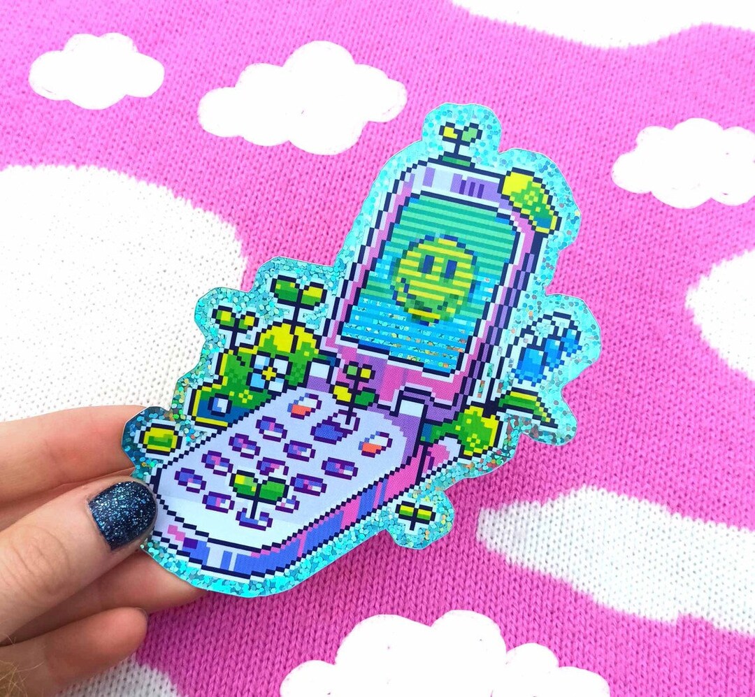 Glitter Flip Phone Smiley Y2K Sticker - Etsy
