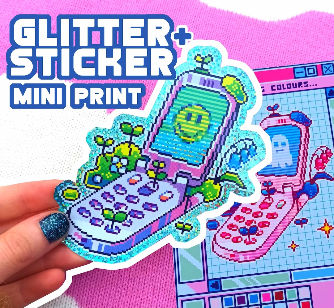 Glitter Flip Phone Smiley Sticker & Print - Etsy