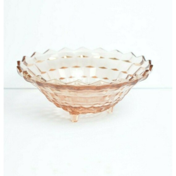Vintage JEANETTE Pink Depression Glass 3-footed Cubist Pattern - Etsy