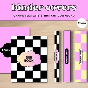 Editable Classroom Binder Covers and Spines, Ombre Checkerboard (canva ...